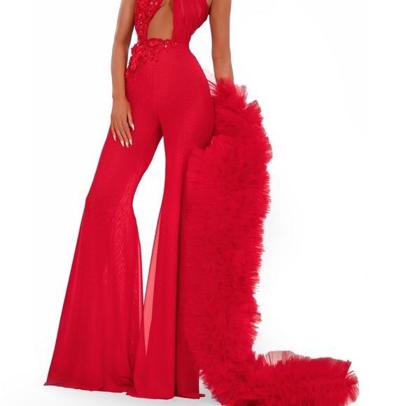Albina Dyla | Pants & Jumpsuits | Elegant Red Evening Jumpsuit | Poshmark
